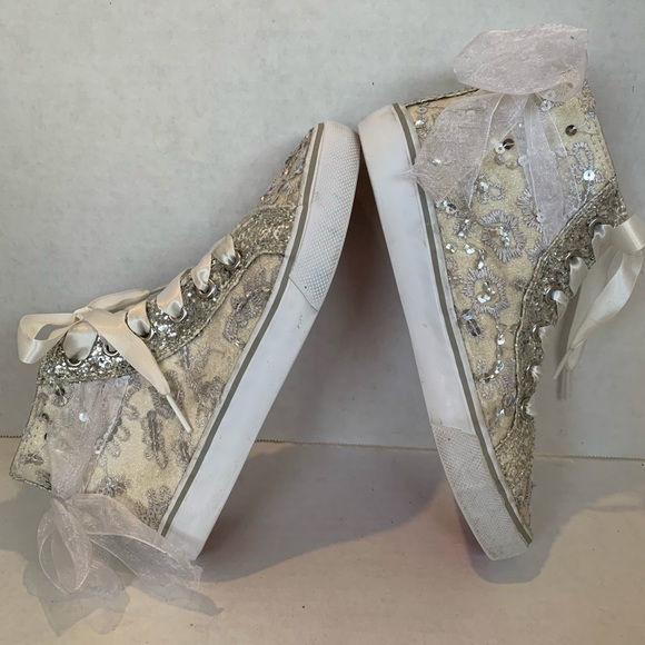 Piper | Shoes | Pipergirls White Silver Hightop Sneakers Sz 3 | Poshmark